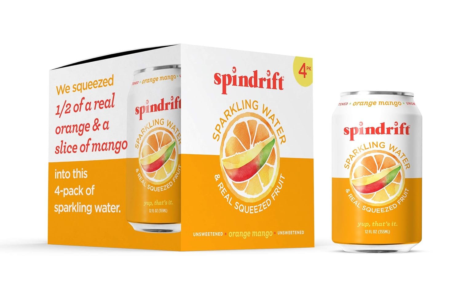 Spindrift Sparkling Water, Orange Mango Flavored, Made with Real Squeezed Fruit,