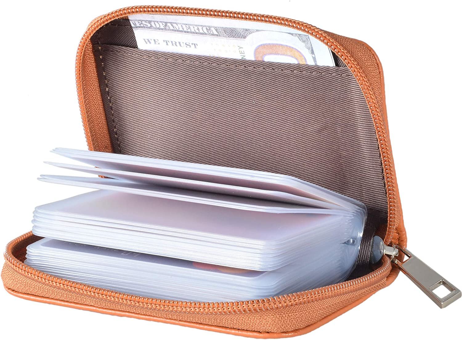 Genuine Leather Credit Card Holder Zipper Wallet with 26 Card Slots