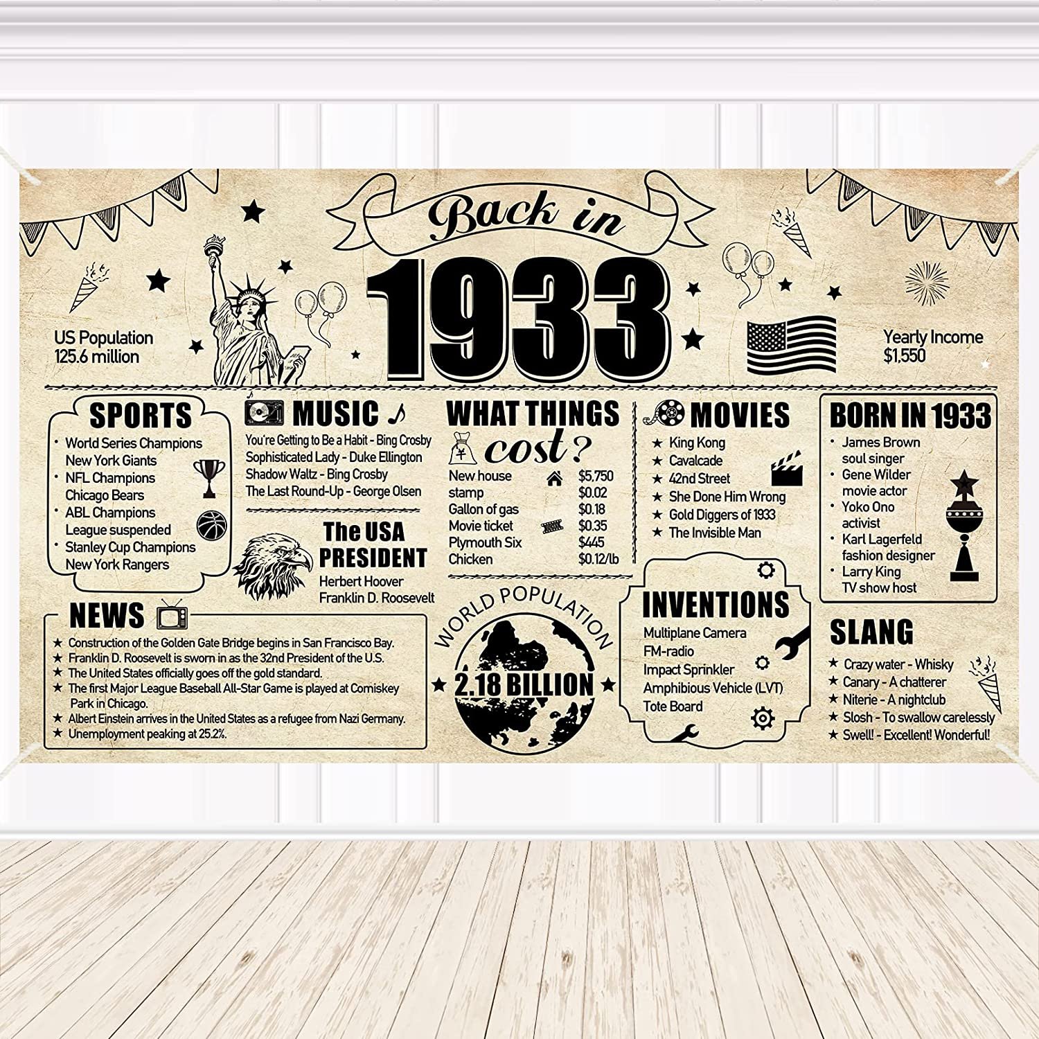 Large 90Th Birthday Decorations Back in 1933 Banner for Men Women, 90Th ...