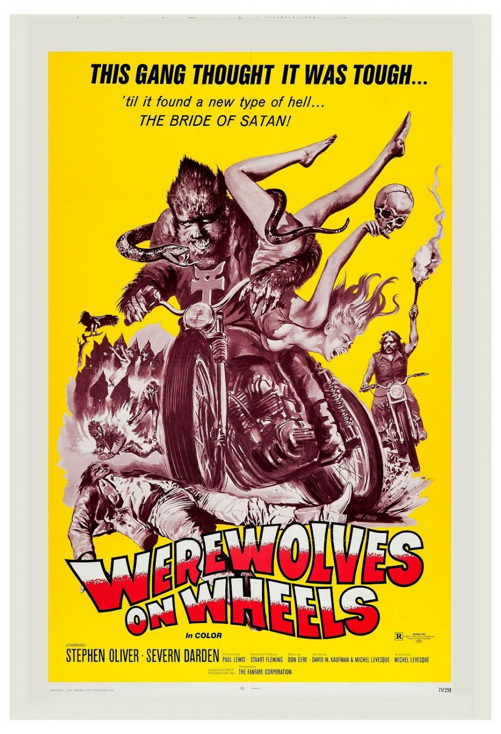 Horror Outlaw Biker: * Werewolves on Wheels * Movie Poster 1971 13x19 ...