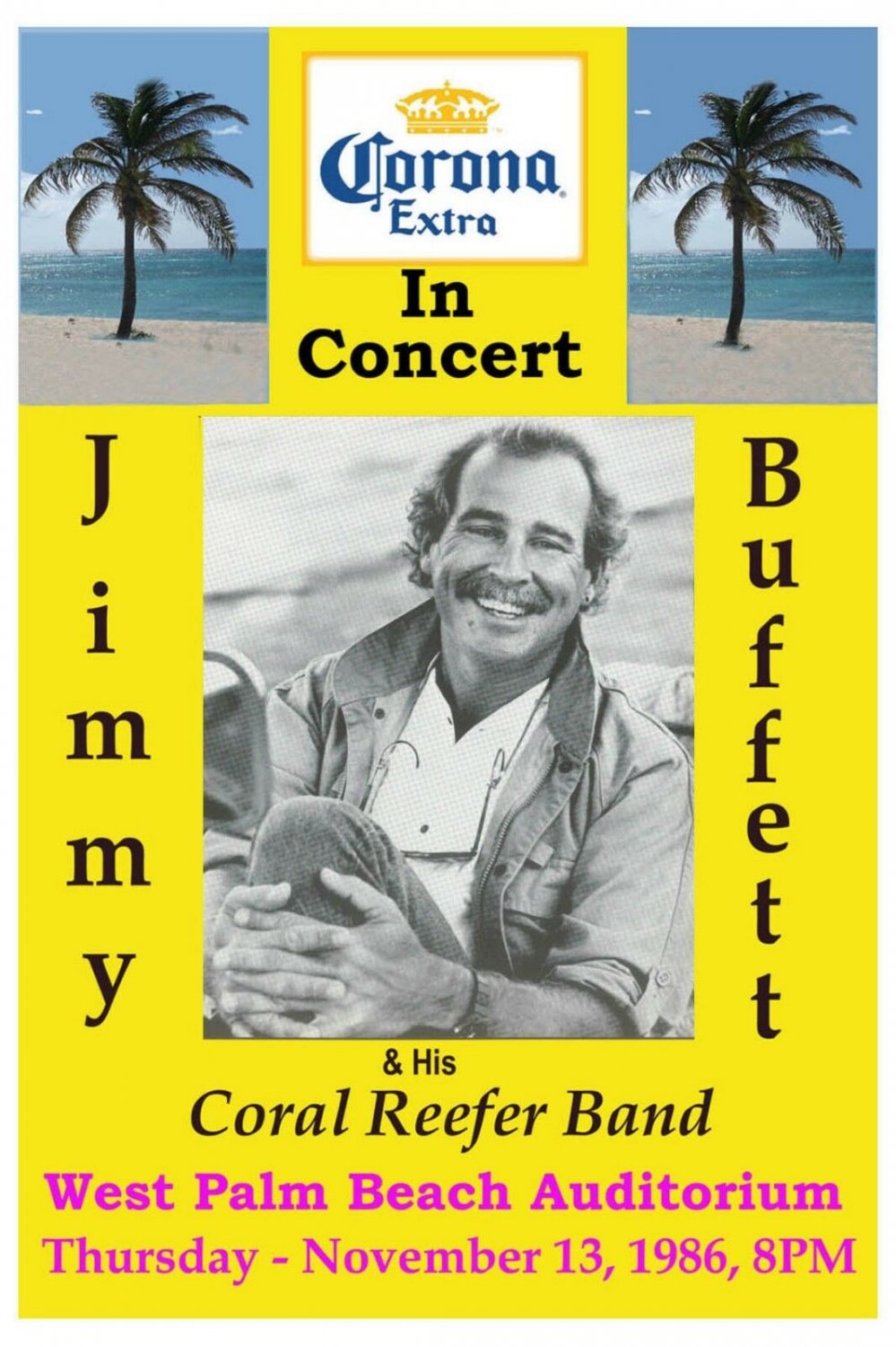 Jimmy Buffett at West Palm Beach Concert Poster 1986 13x19 inches