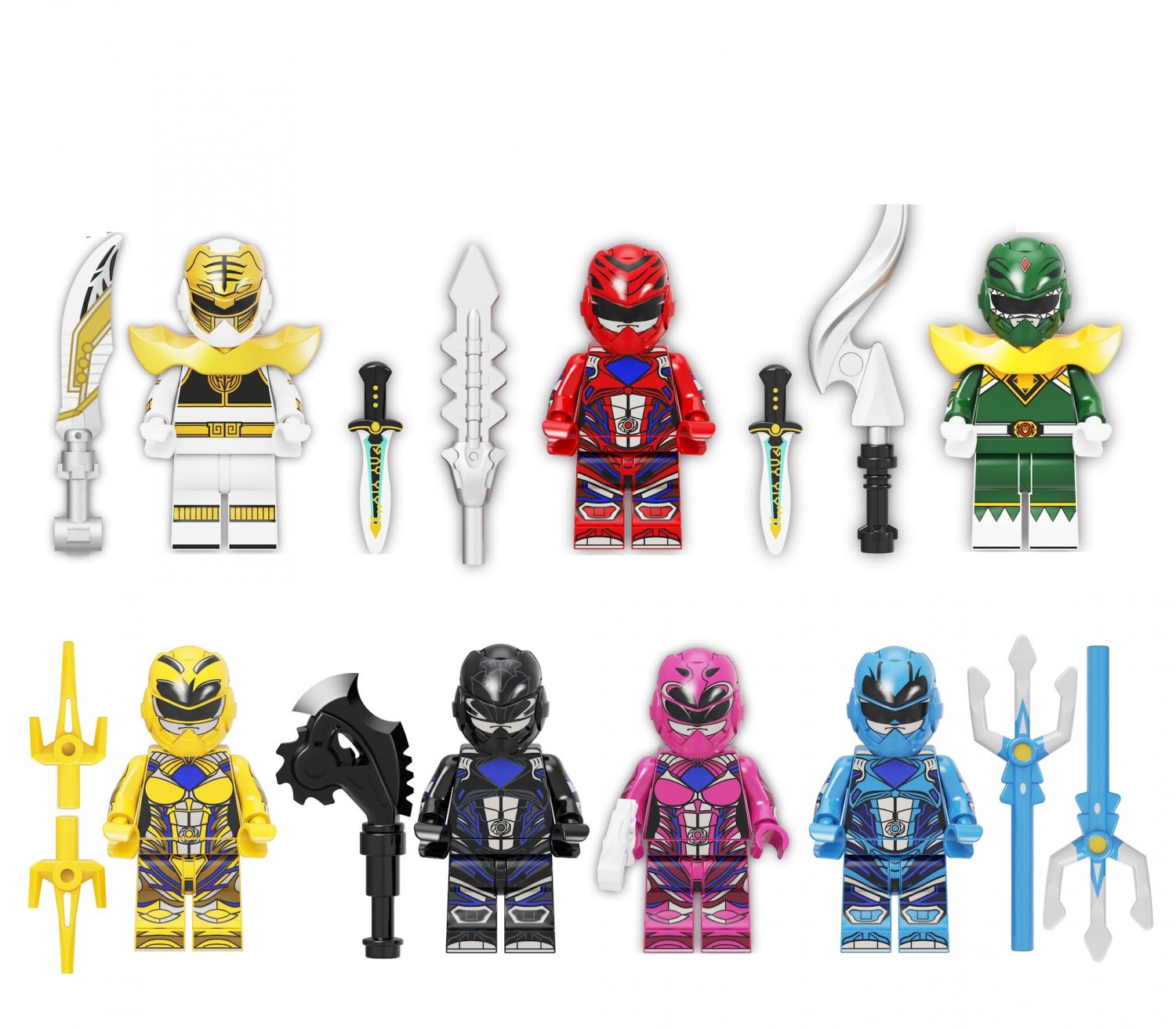 Power Rangers Minifigures Unique Molds White Ranger Red Black Pink Blue ...
