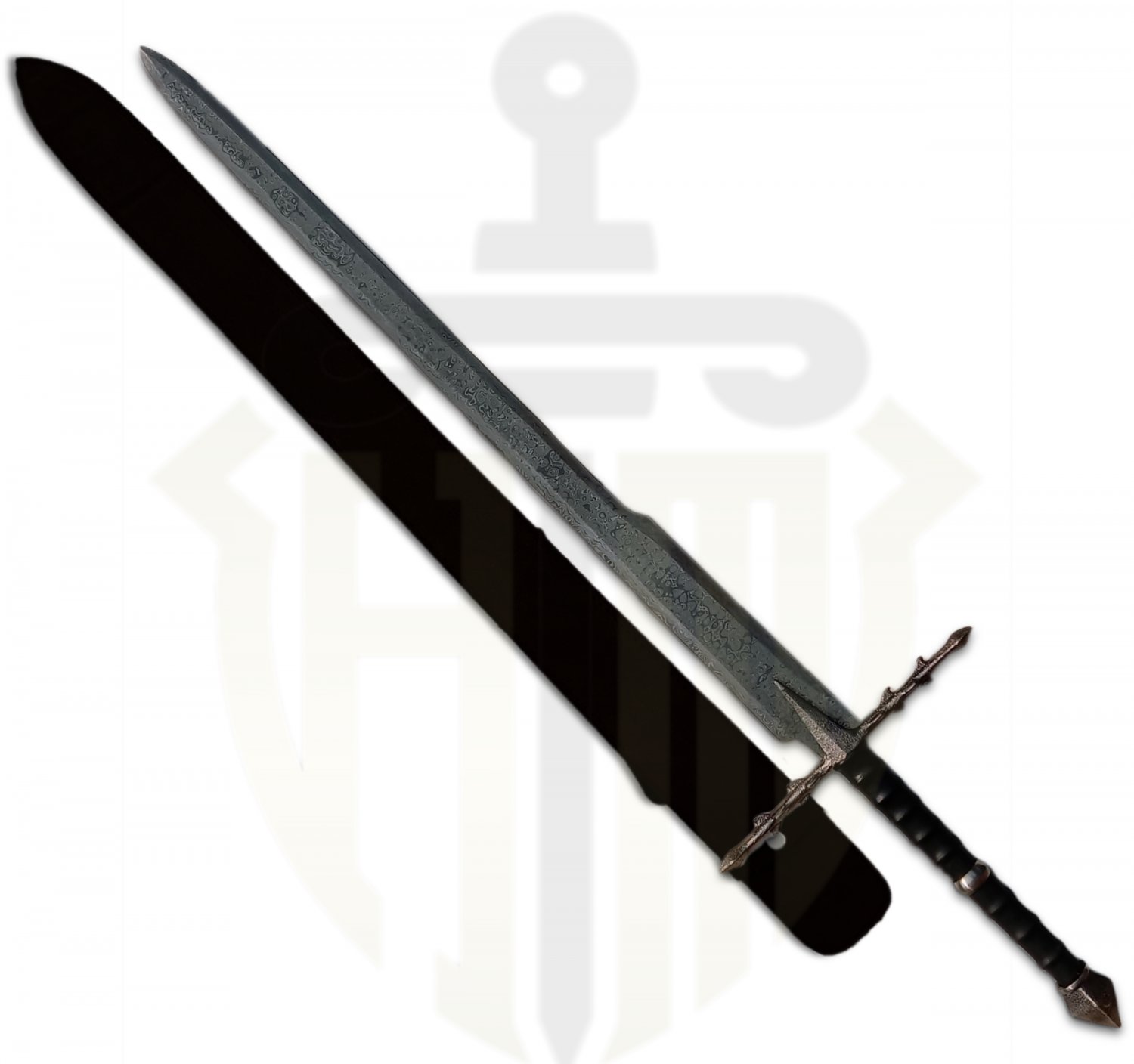 Damascus Nazgul Ringwraith Sword with Plaque & Sheath-LOTR Swords