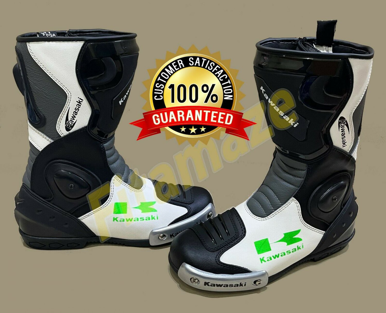 Kawasaki Motorcycle Boots & Motorbike Racing Shoes Genuine Leather