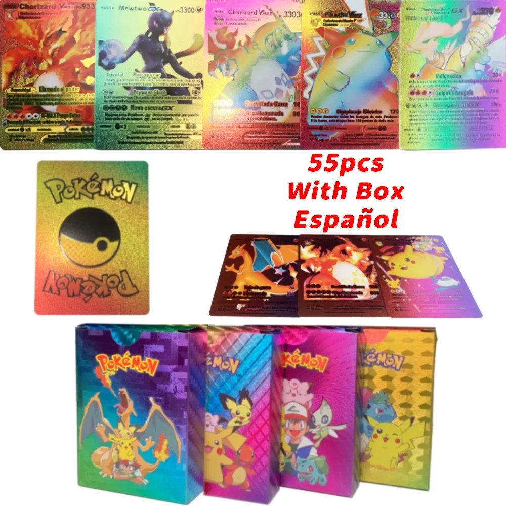 55 PCS SevenColor Spanish Pokemon Cards Vmax GX Vstar Collection No ...