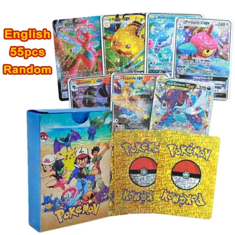 55 PCS English Diamond Pokemon Cards Vmax GX Vstar Collection No Repeat ...