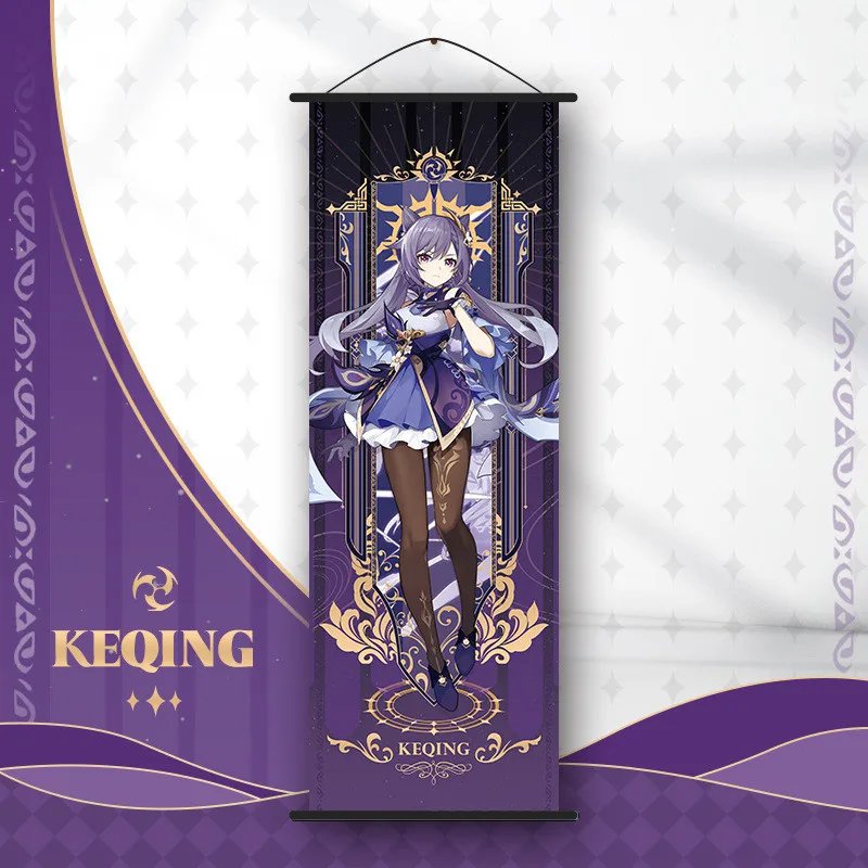 Genshin Impact Keqing Scroll Canvas Painting Anime Poster Home Decor ...