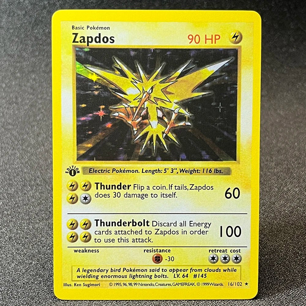 Pokemon Anime Card Zapdos High Quality Replicated 1996 1st Edition Game ...