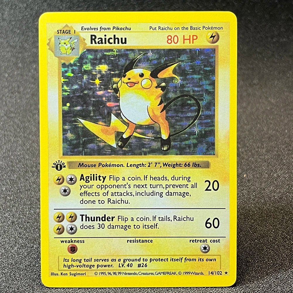 Pokemon Anime Card Raichu High Quality Replicated 1996 1st Edition Game ...
