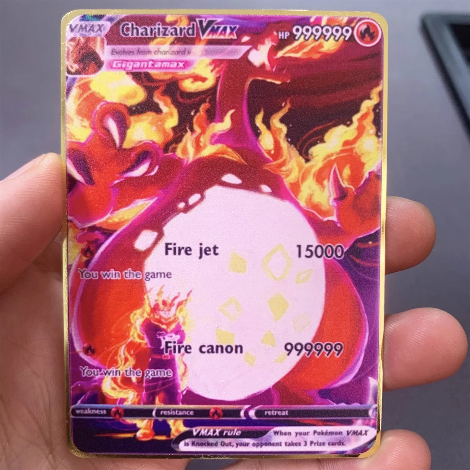 Pokemon Metal Charizard Vmax Super Card Golden English Anime Collection Toy