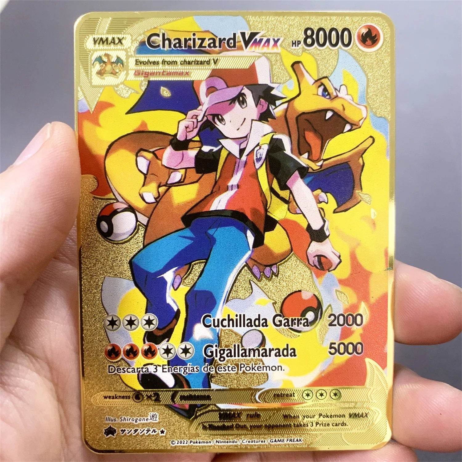 Pokemon Metal Charizard Vmax Super Card Golden English Anime Collection Toy