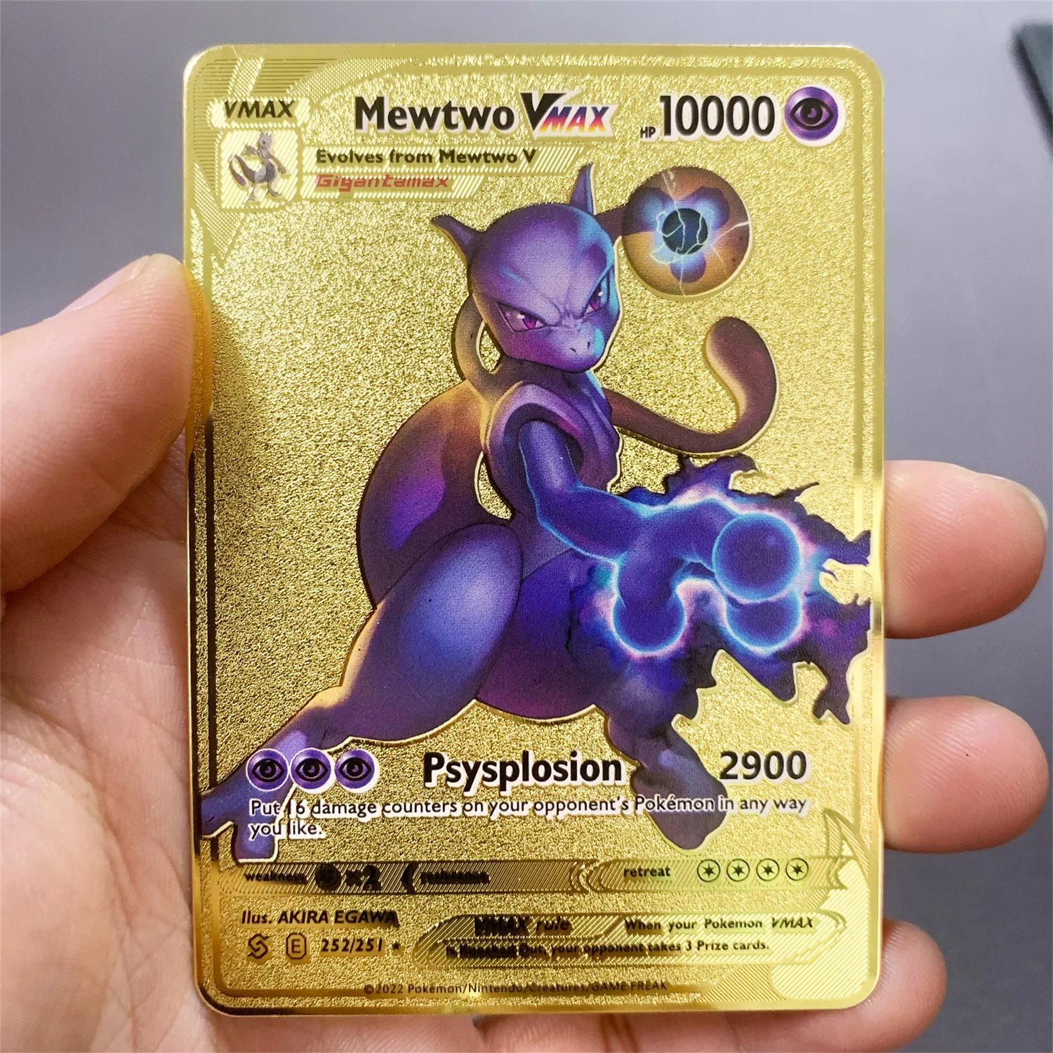 Pokemon Metal Mewtwo Vmax Super Card Golden English Anime Collection Toy