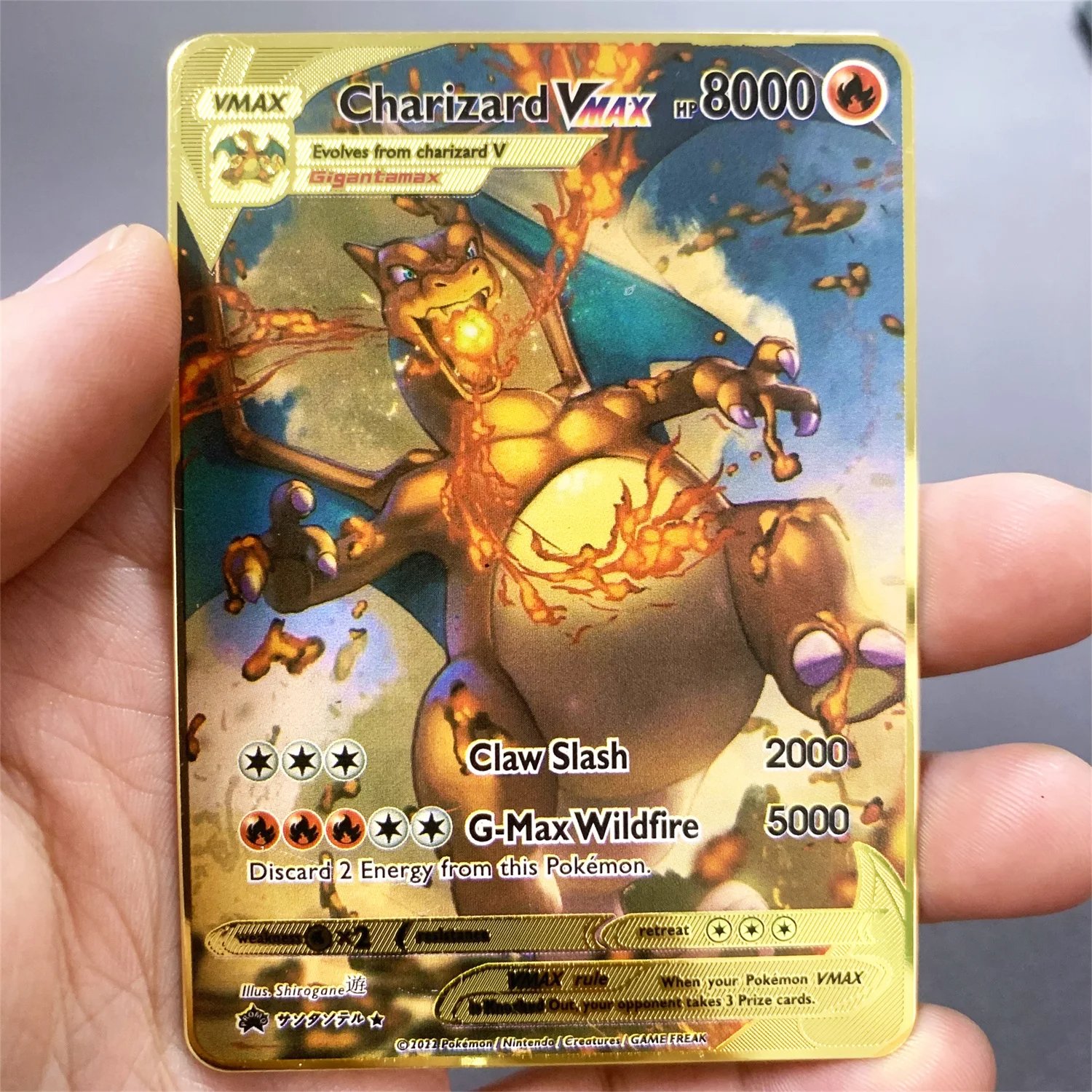 Pokemon Metal Charizard Vmax 8000 Super Card Golden English Anime ...