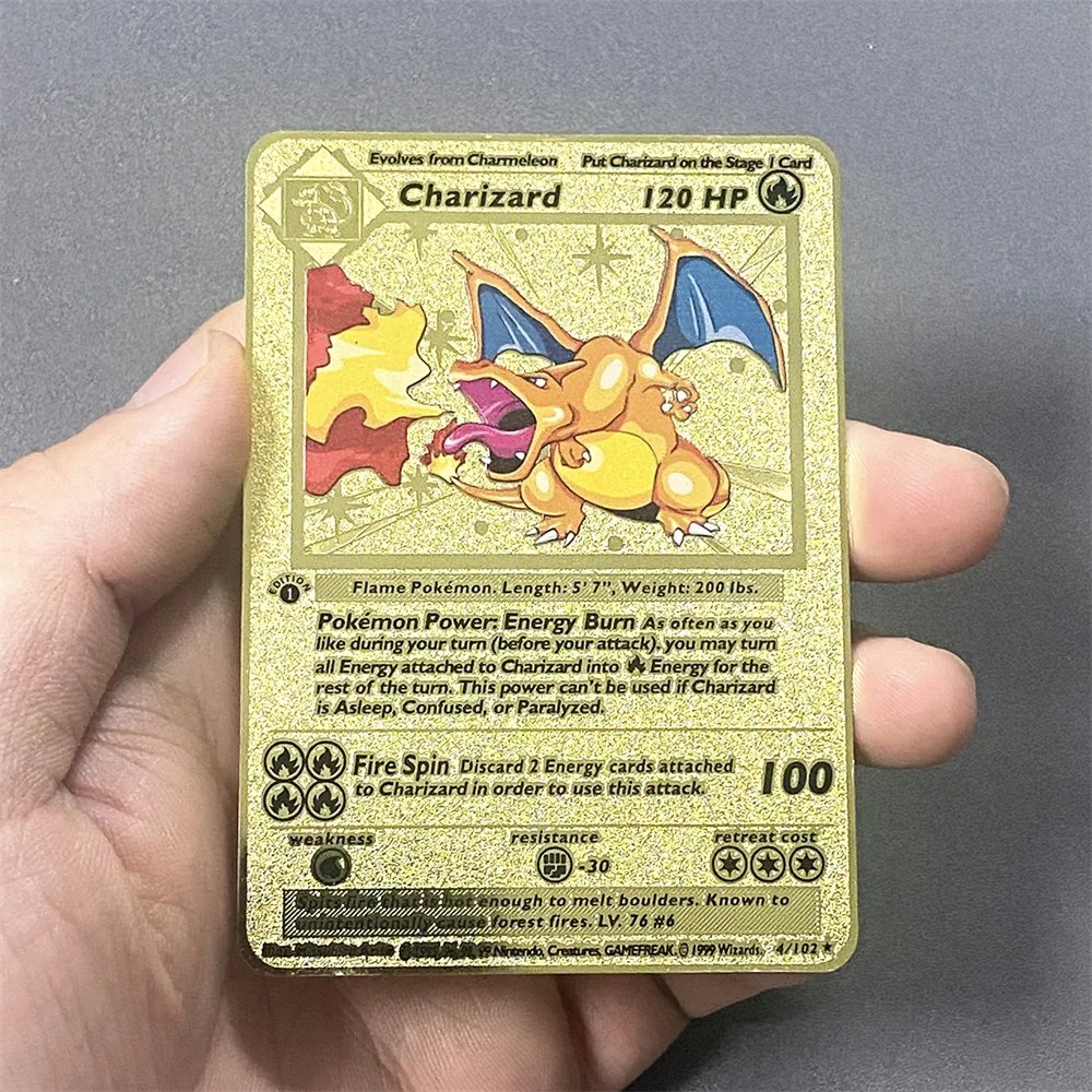 Pokemon Metal Charizard 120 Super Card Golden English Anime Collection Toy