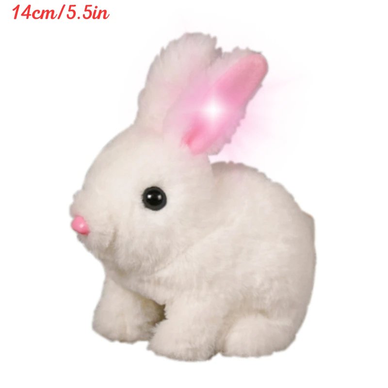 Cute Electric Rabbit Plush Toy Walks, Wiggles Ears Wags Tail, White-Light