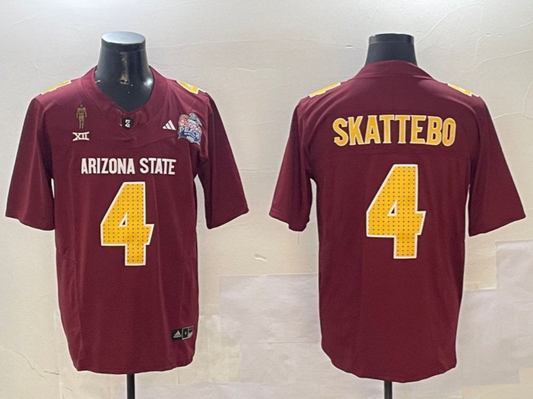 Men's Cam Skattebo #4 Arizona State Sun Devils CFP 2025 Peach Bowl ...
