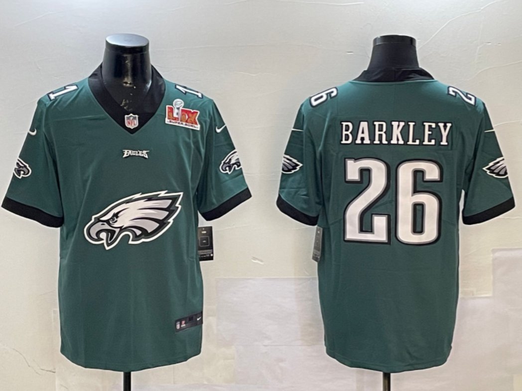 Men's Saquon Barkley #26 Philadelphia Eagles Super Bowl LIX Game Player Jersey Midnight Green