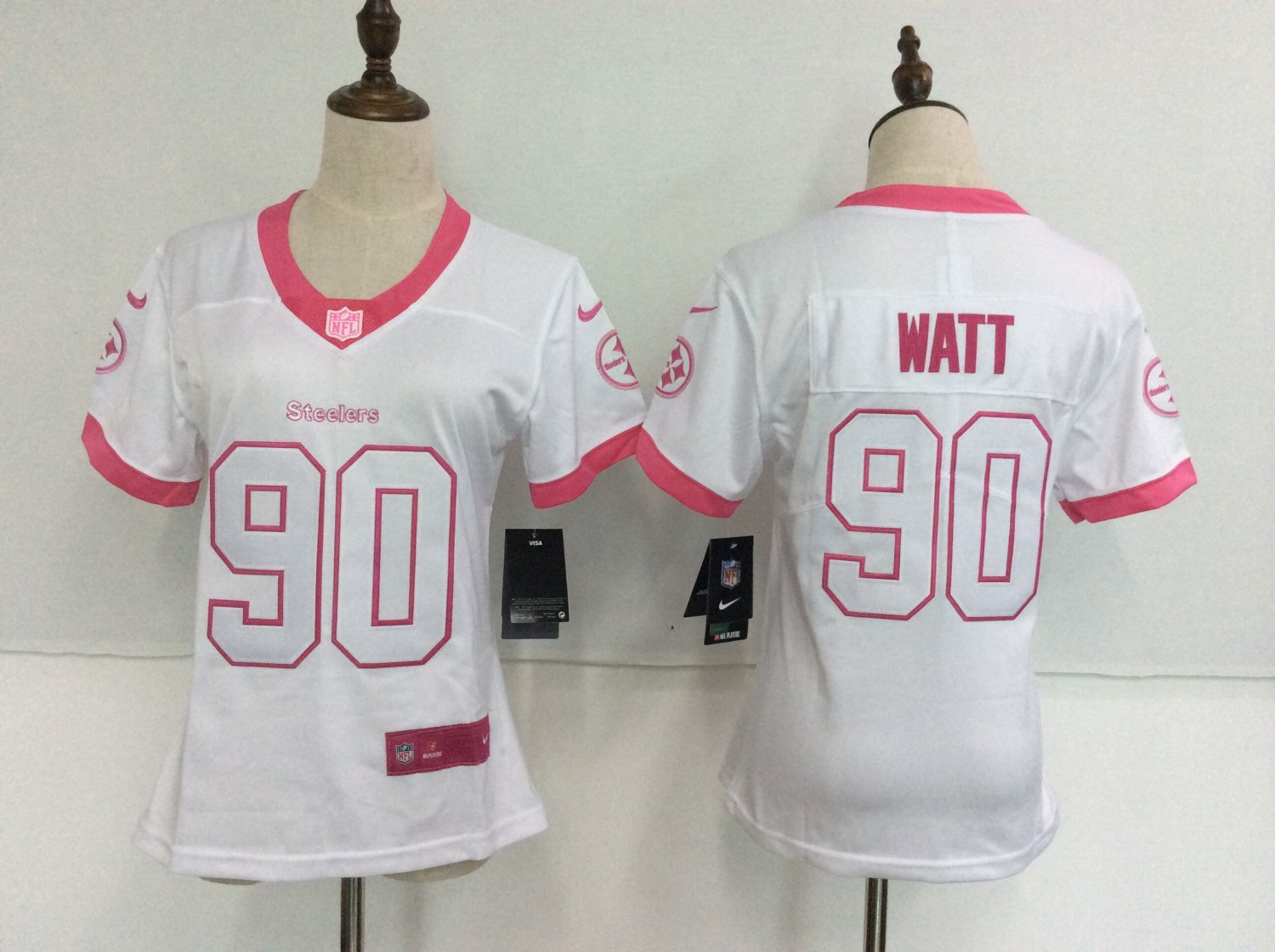 Women's Pittsburgh Steelers #90 T.J. Watt Jersey White Fashion Limited ...