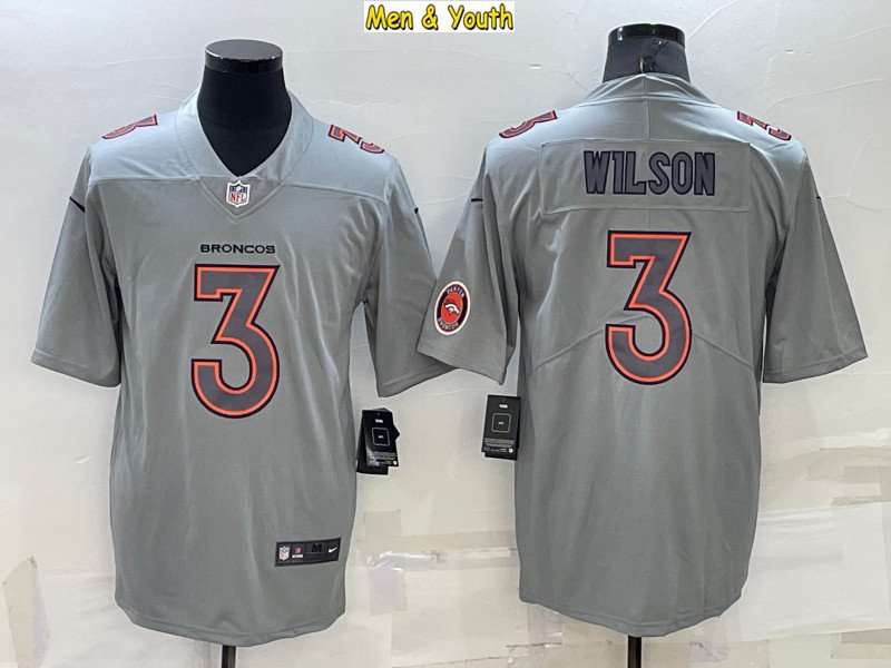men's & youth Football Team Uniform #3 Russell Wilson Jerseys 2022 Gray Atmosphere Fashion Shirts
