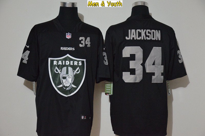 men's & youth Football Team Uniform #34 Bo Jackson Jerseys Black Team ...