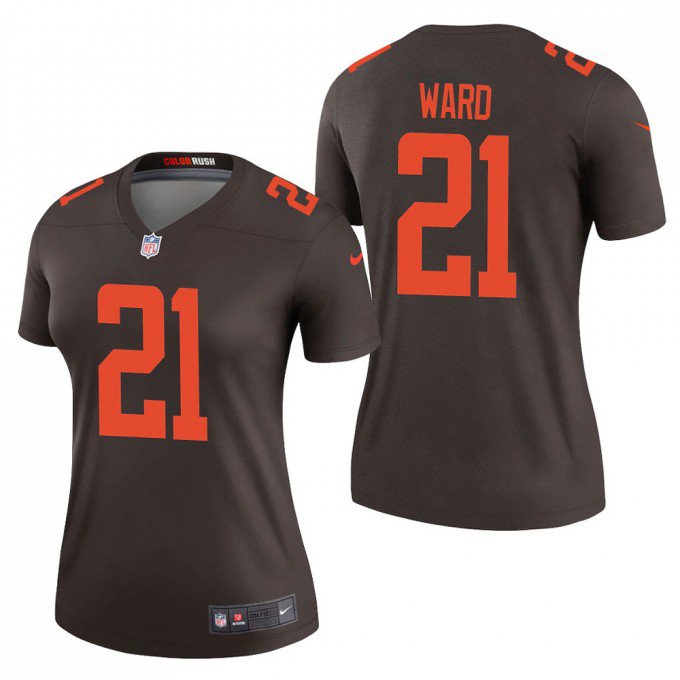 Women's Football Team Uniform #21 Denzel Ward Jerseys Player Game Brown ...