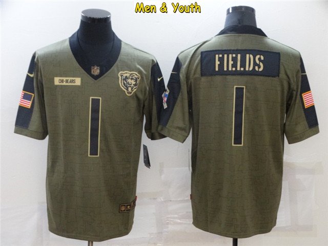 men's & youth Football Team Uniform #1 Justin Fields Jerseys 2021 Olive ...
