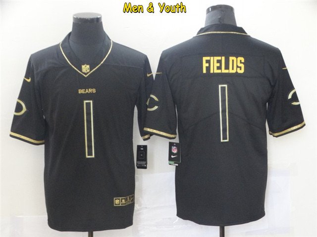 men's & youth Football Team Uniform #1 Justin Fields Jerseys Black ...