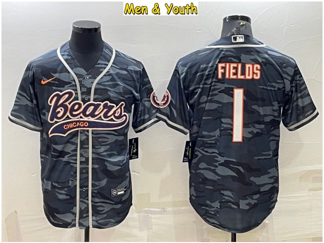 men's & youth Football Team Uniform #1 Justin Fields Jerseys Grey Camo ...