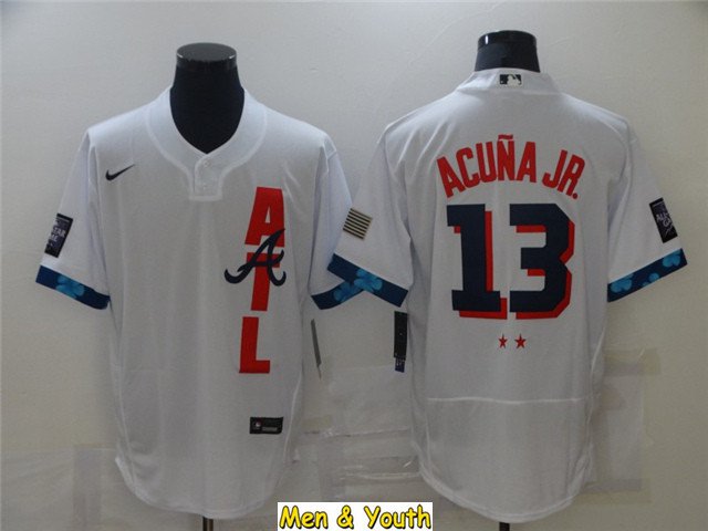 men's & youth Baseball Uniform #13 Ronald Acuna Jr. Jerseys White 2021 ...