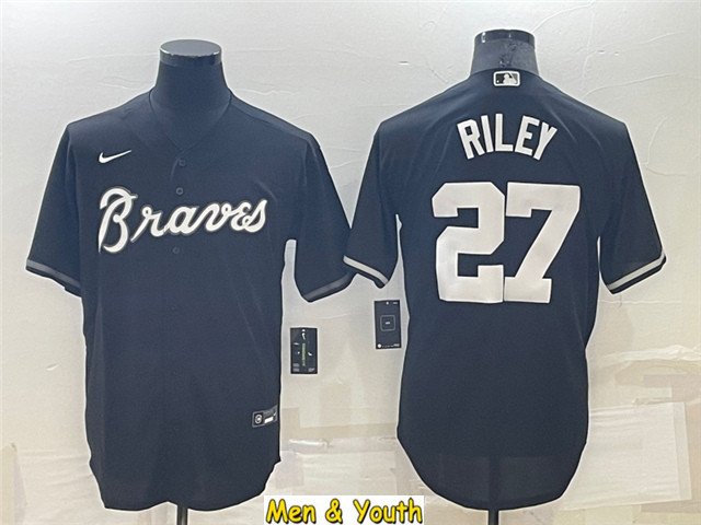 men's & youth Baseball Team Uniform #27 Austin Riley Jerseys Black Turn ...