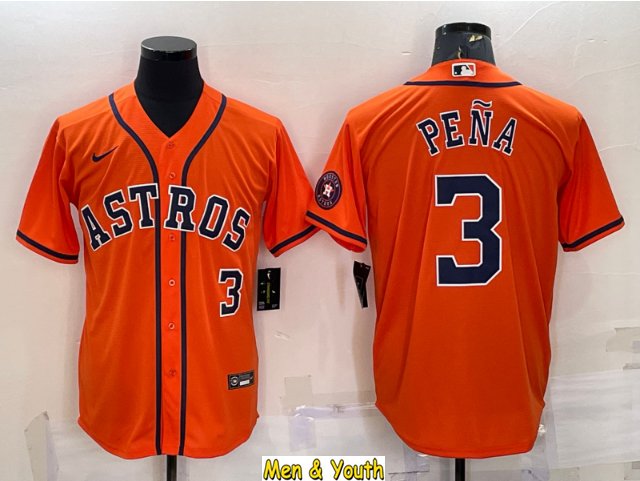 men's & youth Baseball Team Uniform #3 Jeremy Pena Jerseys Orange ...