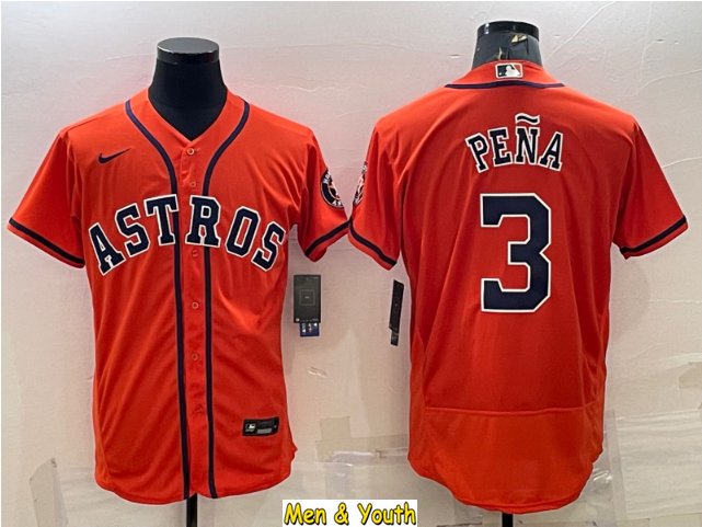 men's & youth Baseball Team Uniform #3 Jeremy Pena Jerseys Orange ...