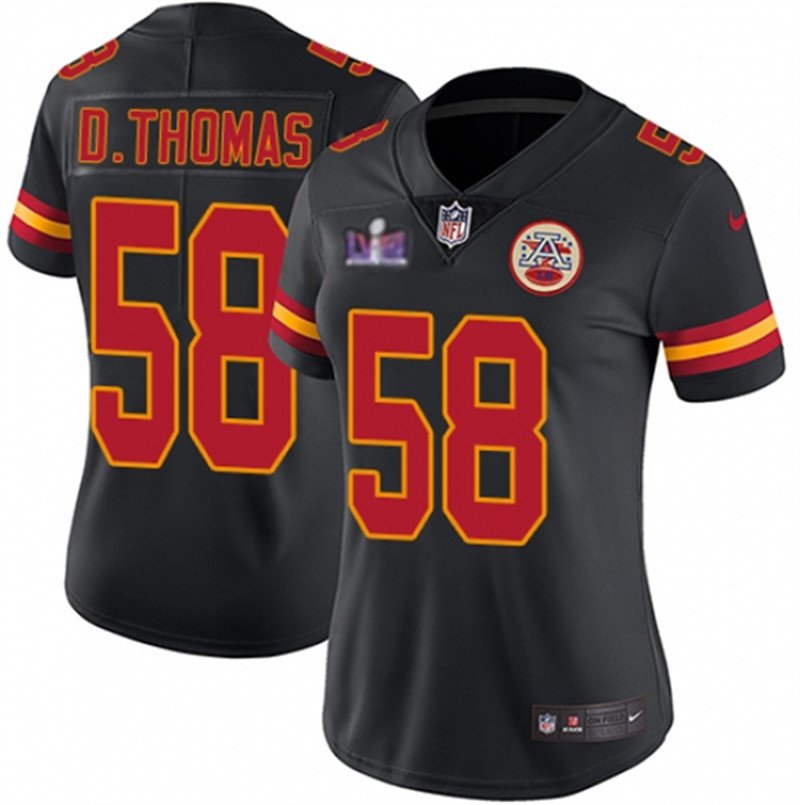 women's Football KC Chiefs Uniform #58 Derrick Thomas Jerseys Black ...
