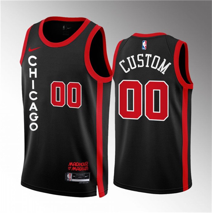 men's & youth Chicago Bulls 00 Custom name number Jersey Black 2023-24 ...
