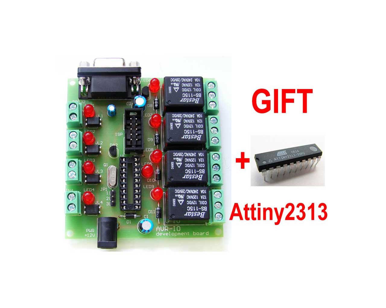 Avr Io Io Development Board With 4 Optoisolated Inputs And 4 Relay