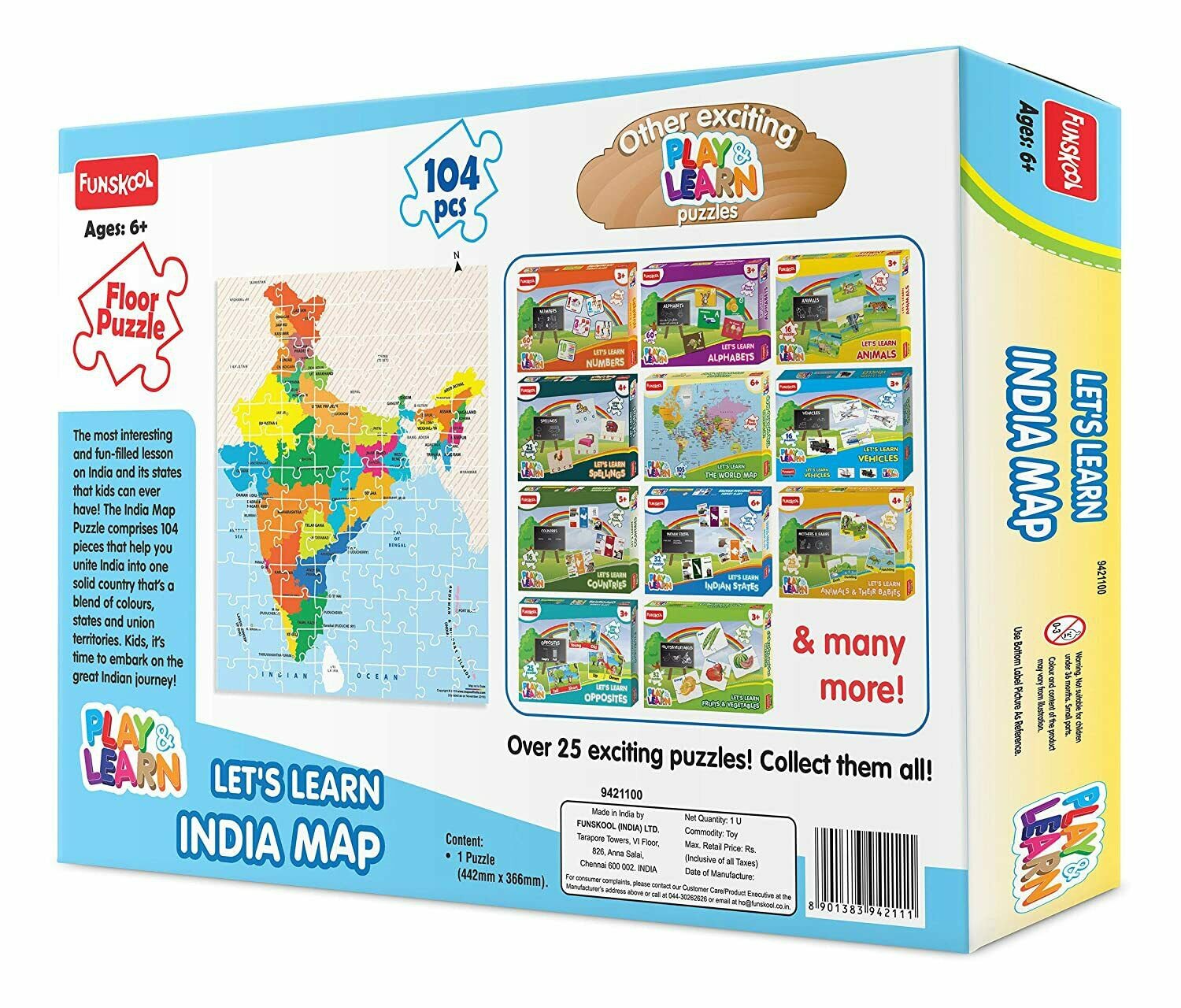 Funskool Play & Learn India Map Puzzle Game For Kids Age 6+ FREE SHIP