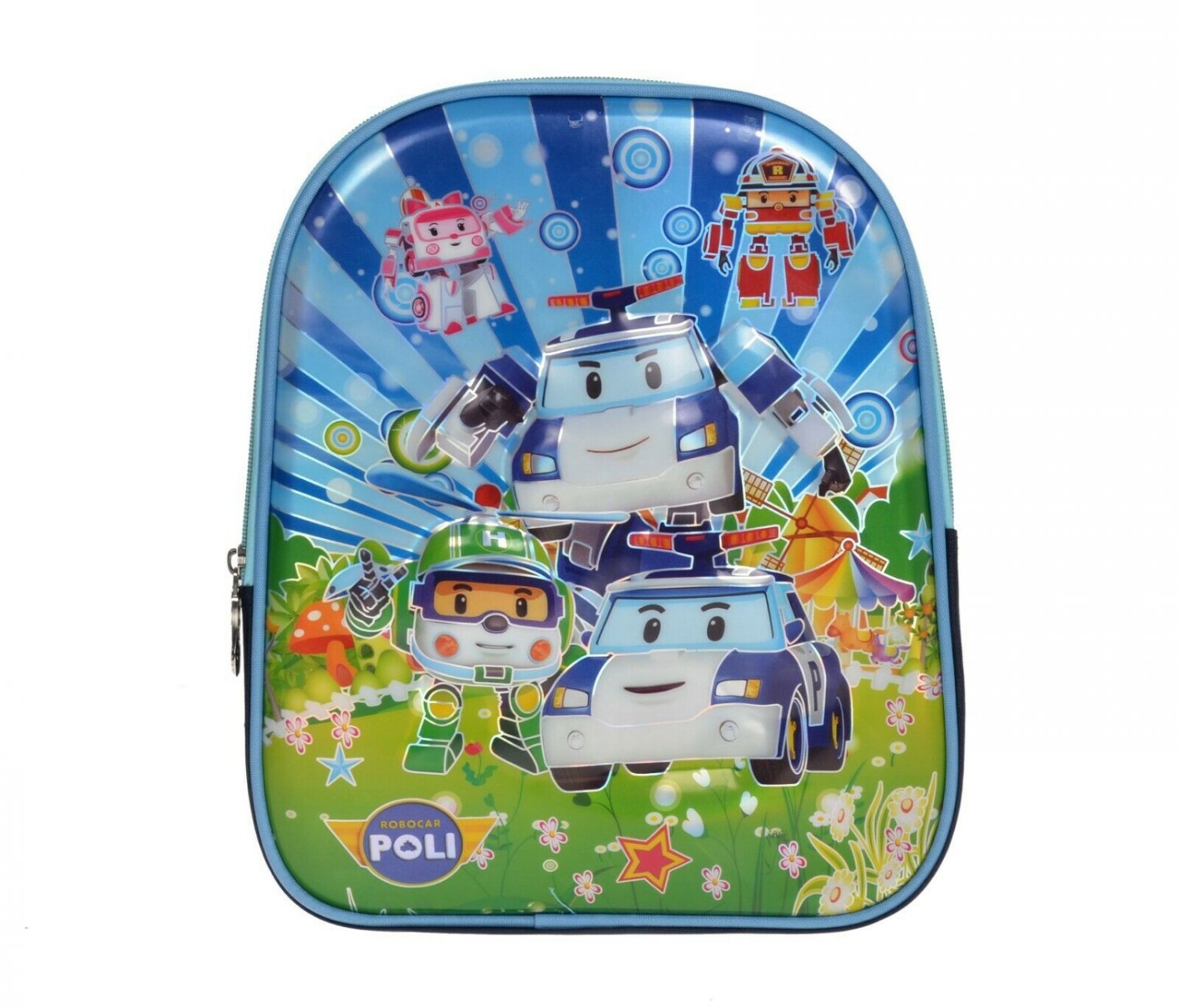 Robocar Poli Cartoon Character 3-D School Bag/Backpack (Light Blue/Navy ...