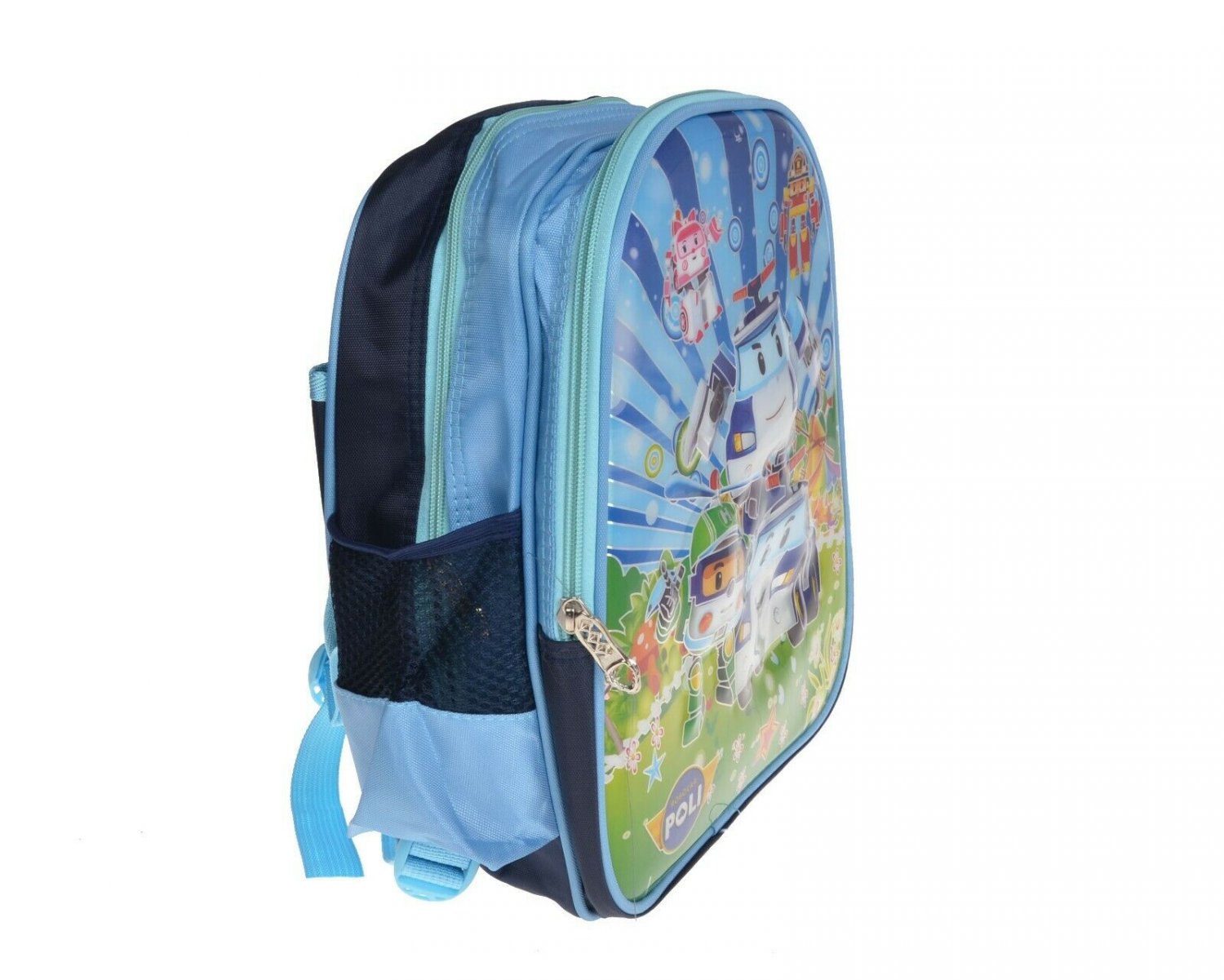 Robocar Poli Cartoon Character 3-D School Bag/Backpack (Light Blue/Navy ...