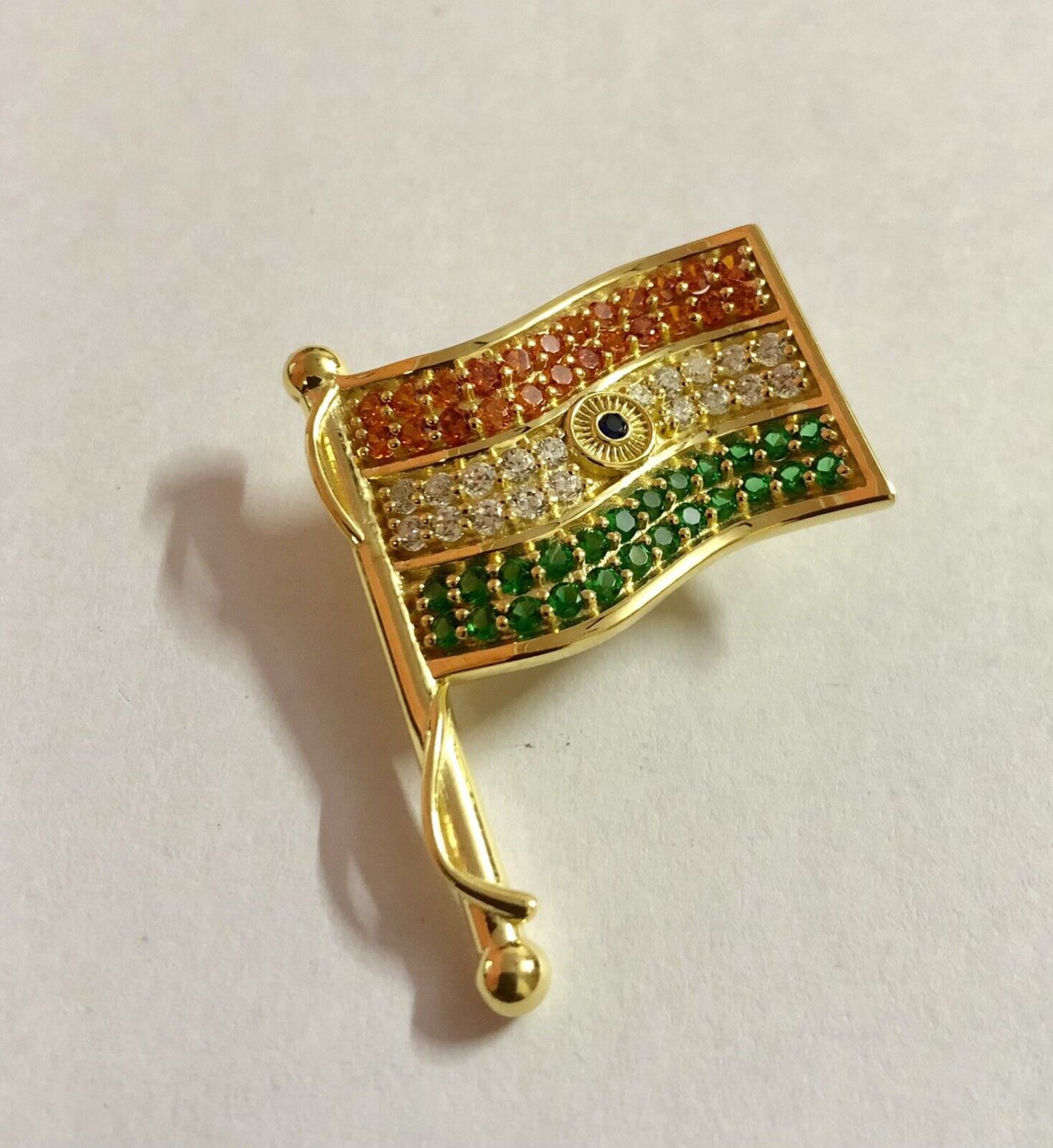 Gold Plated Studded Indian Flag Brooch / Lapel Pin Jewelry, High Polish ...