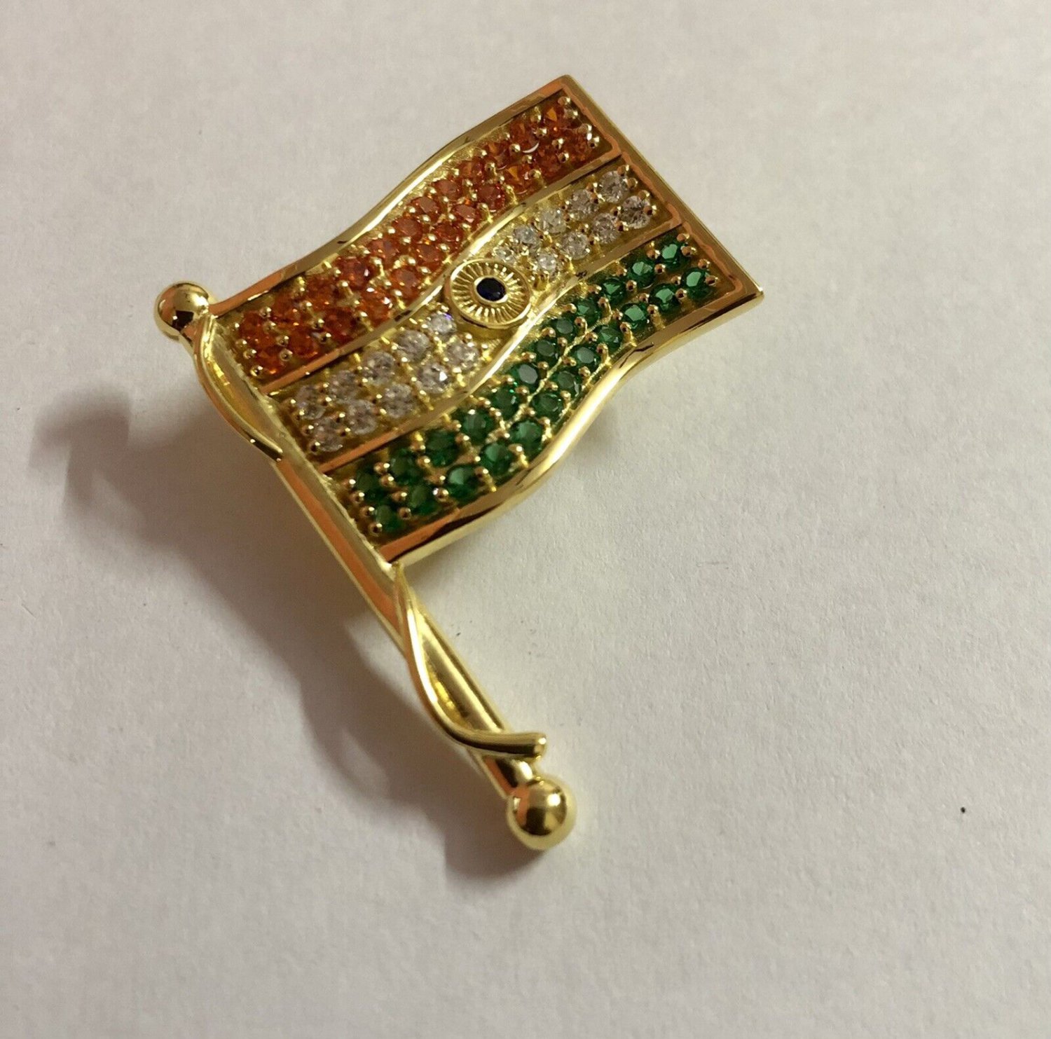 Gold Plated Studded Indian Flag Brooch / Lapel Pin Jewelry, High Polish ...