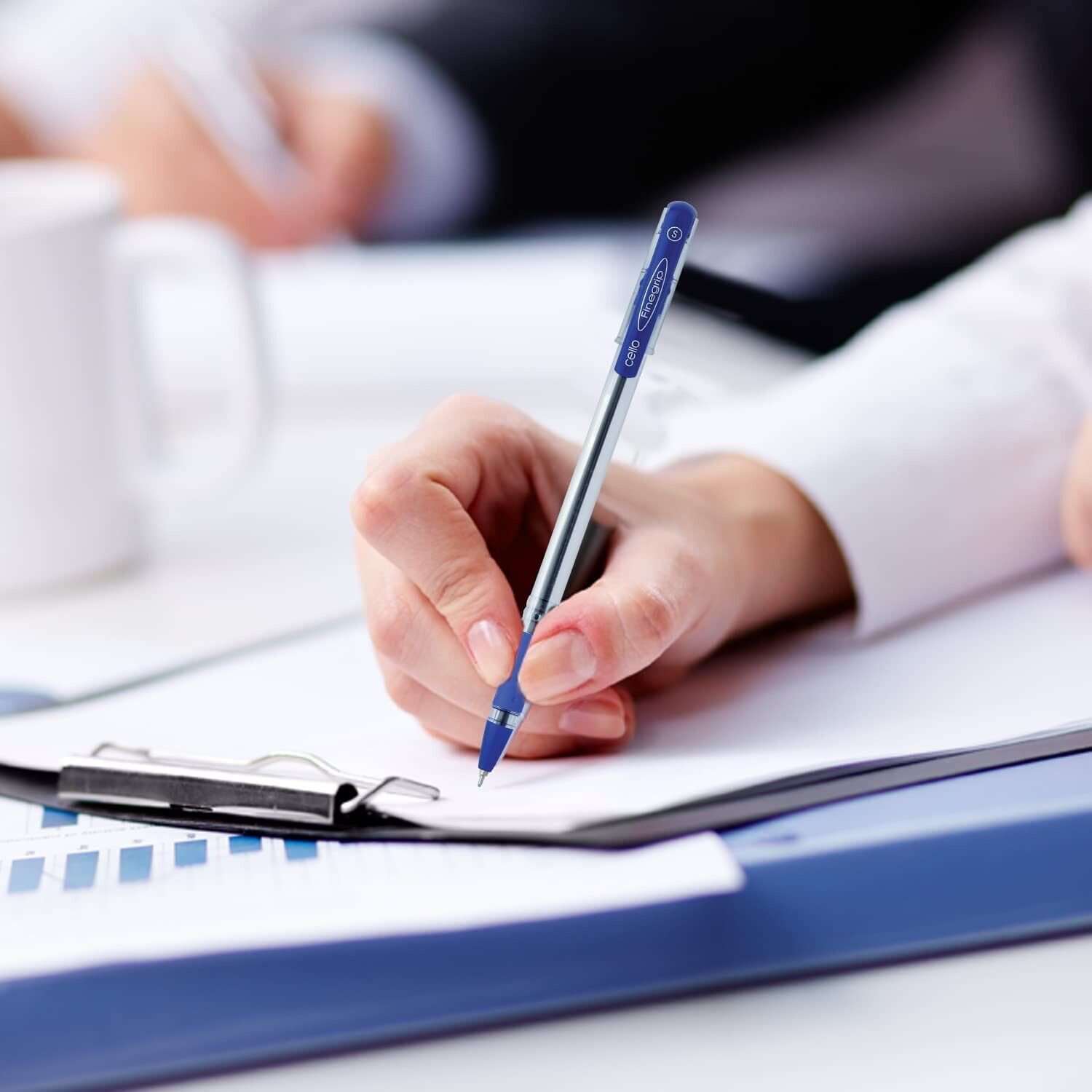 25 Pc Cello Finegrip Ball Pens, Blue, Jar of 25 Units, .7mm tip, Ball ...