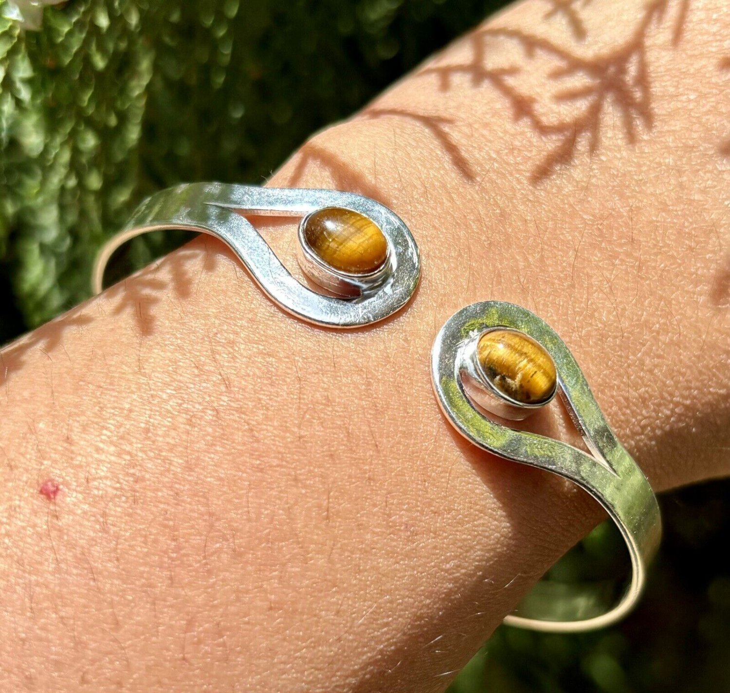 Handmade Cuff Bangle Bracelet Jewelry German Silver, Natural Tigers Eye ...