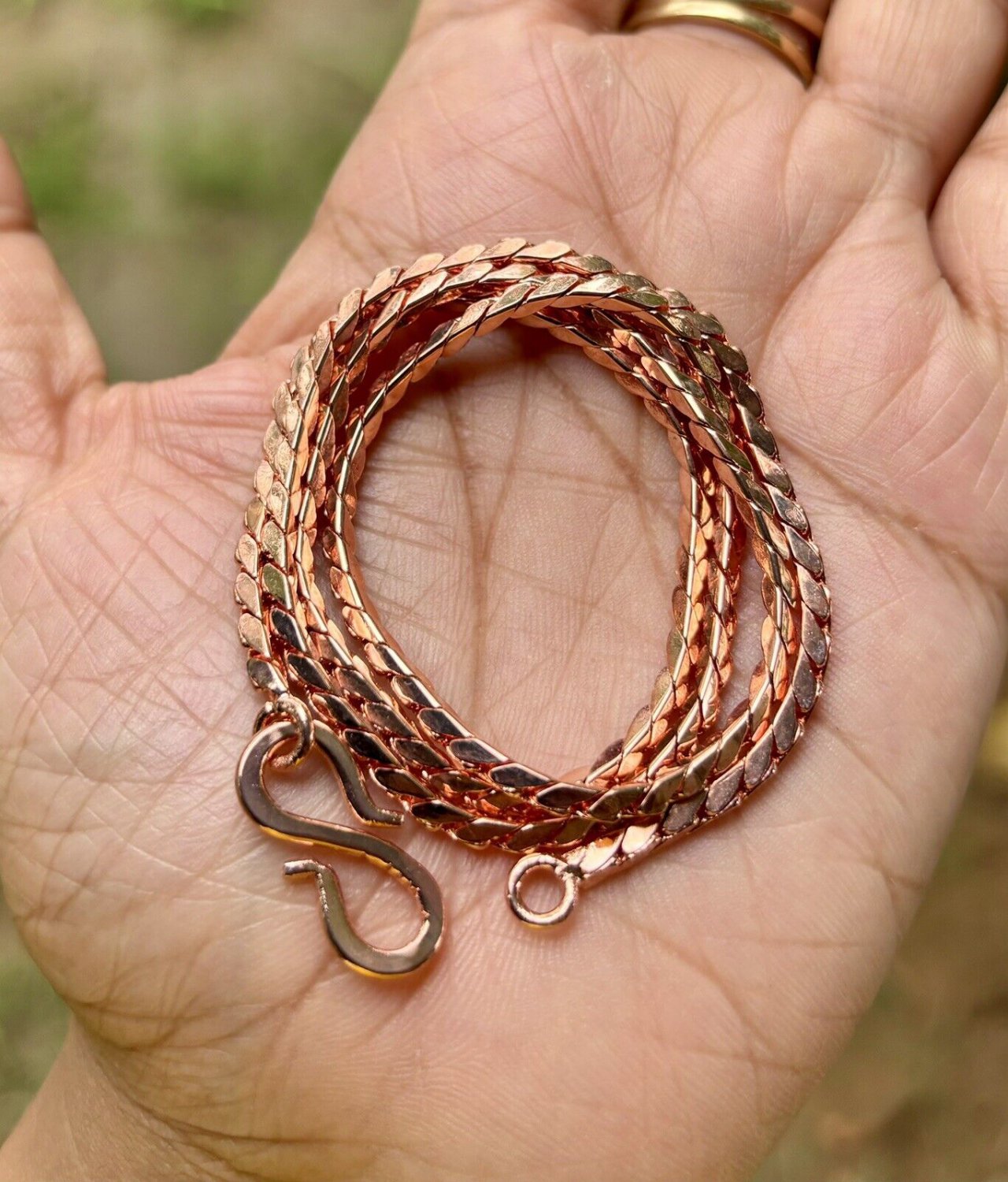 22 inch Pure Copper Flattened Wheat Box Chain Necklace, Healing Copper ...
