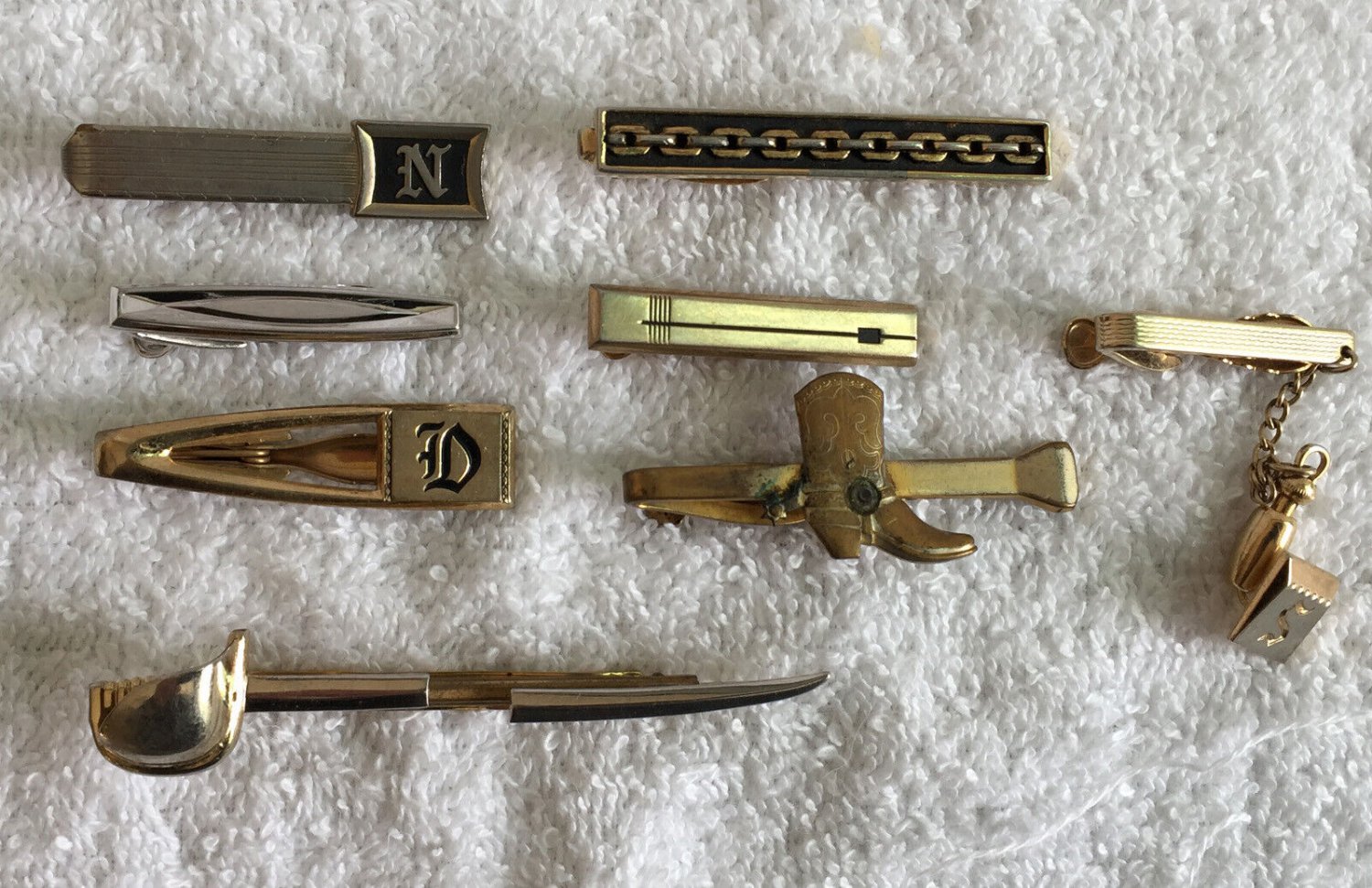 8 Hickok Tie Clips Clasps Sword Cowboy Boot Letter D S & N Silver Gold ...