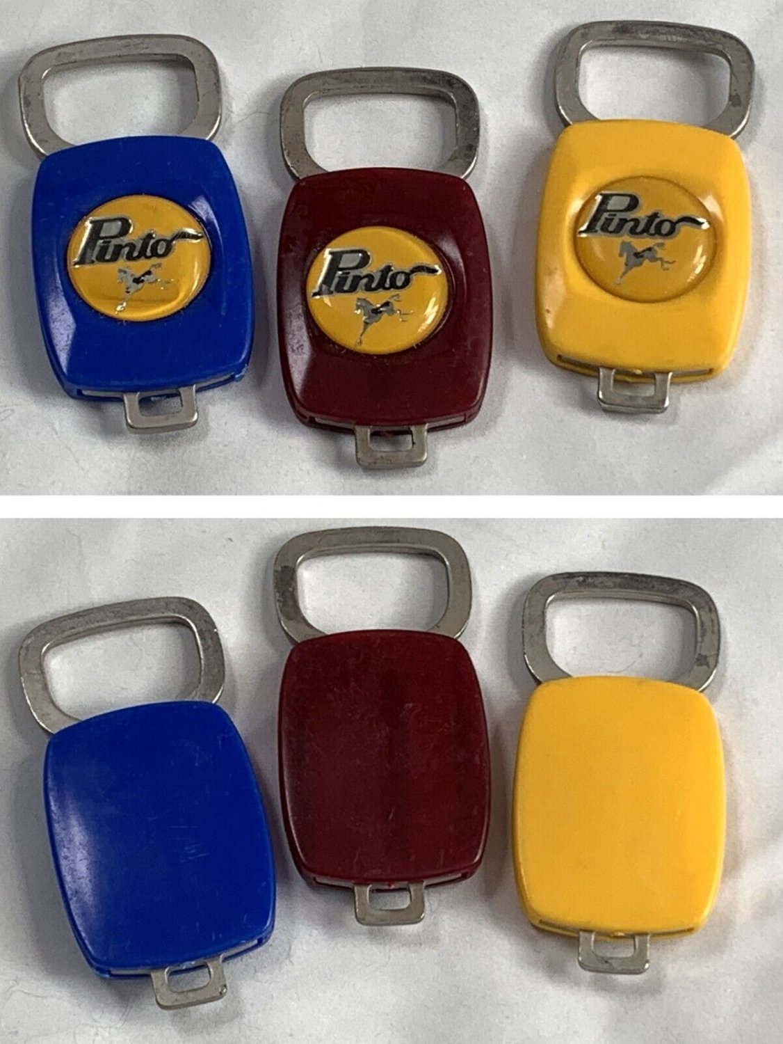 3 Vintage Ford Pinto Logo Plastic Metal Key Ring Fob Holder Blue Yellow ...