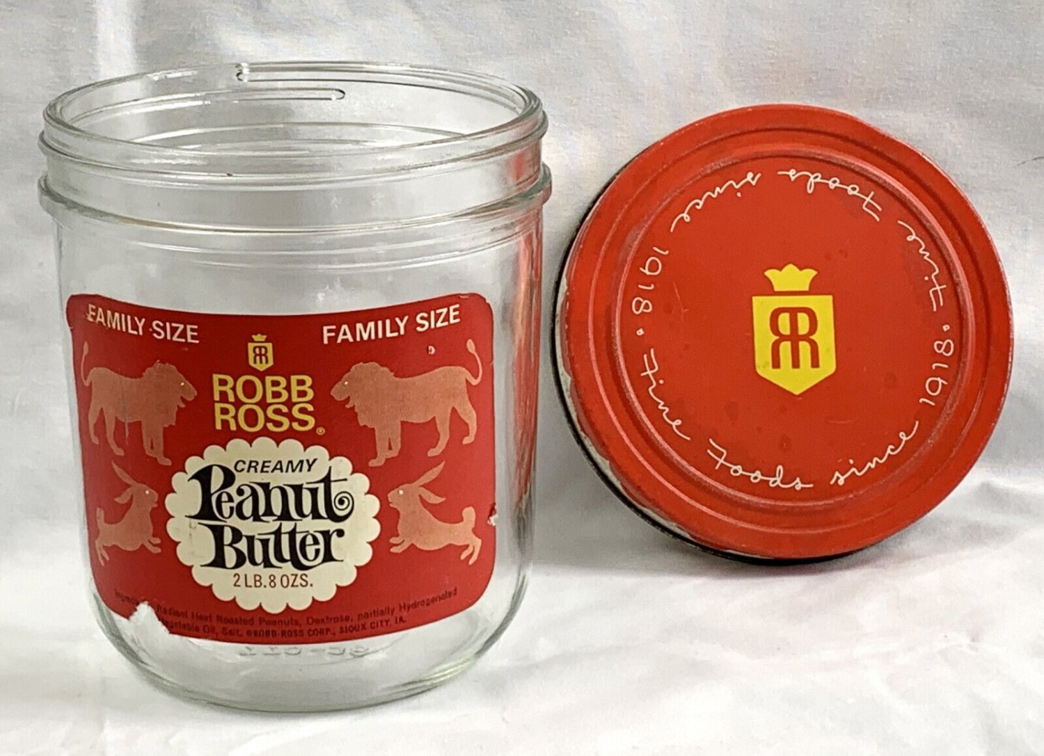 Vintage Robb Ross Family Size Empty Peanut Butter Glass Jar 2 lb 8 oz Iowa