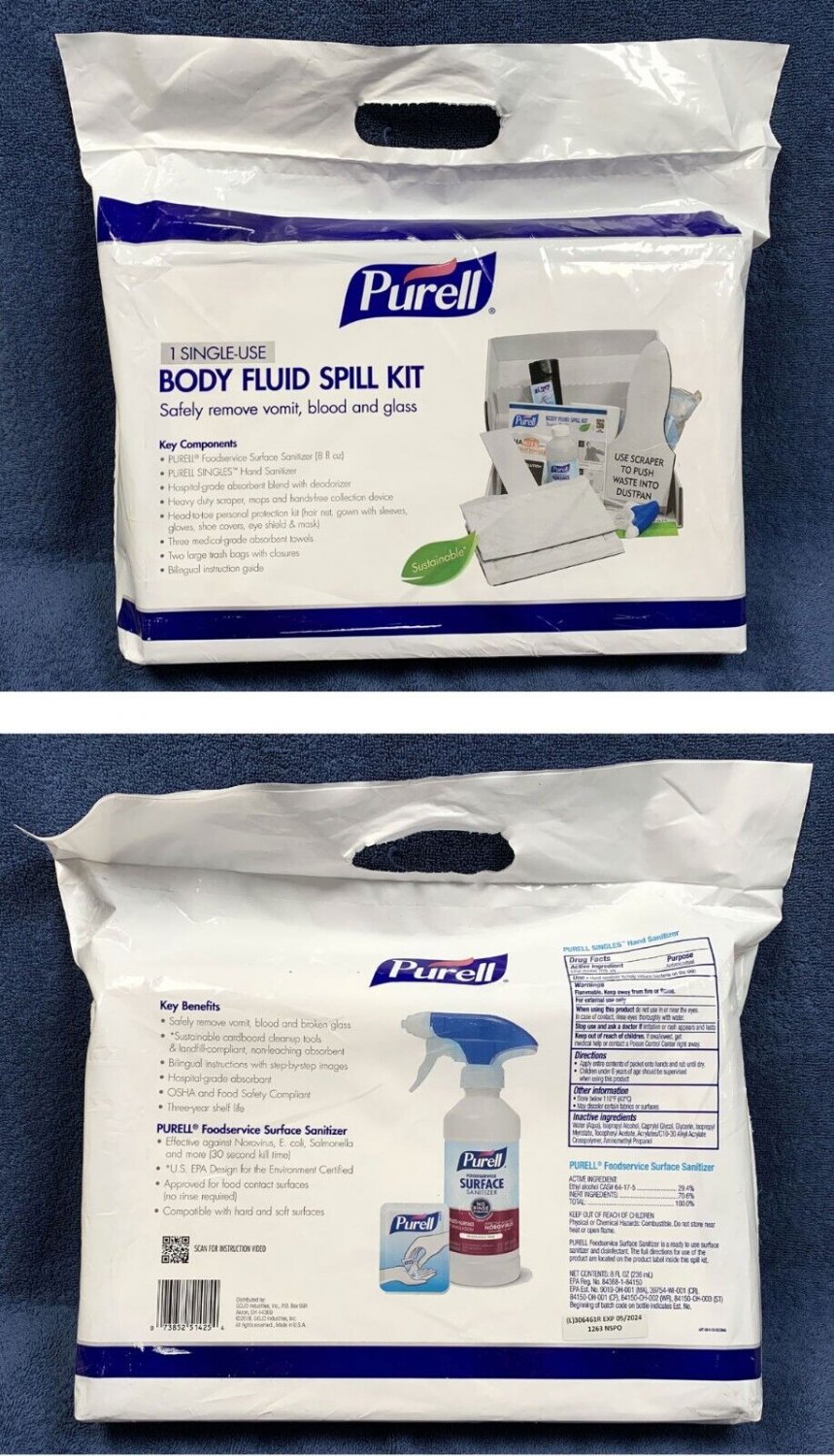 Purell Single Use Body Fluid Spill Kit Vomit Blood Glass EXP 5/2024