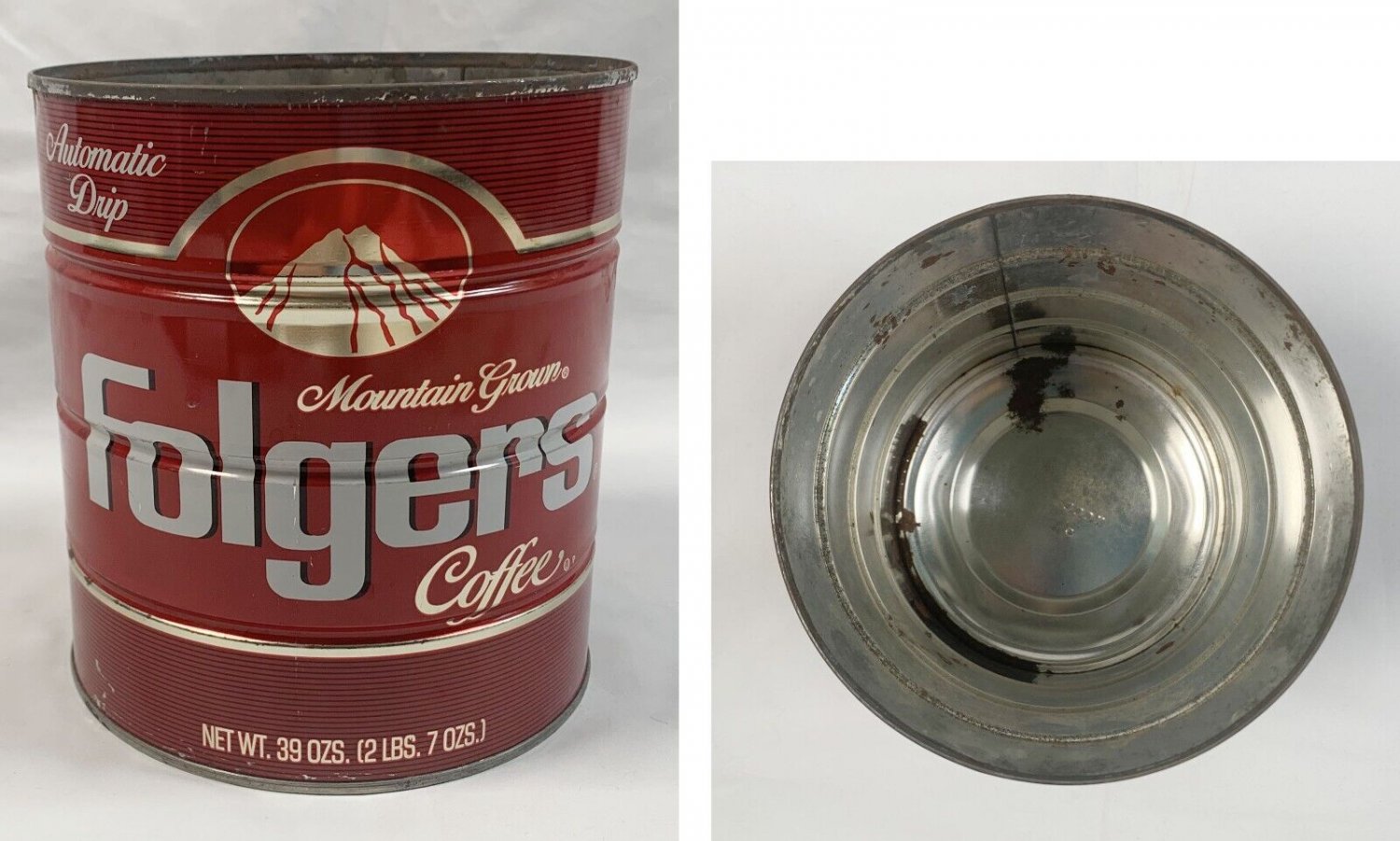 Vintage Empty Folgers Coffee Can Tin 39oz Automatic Drip NO LID Red