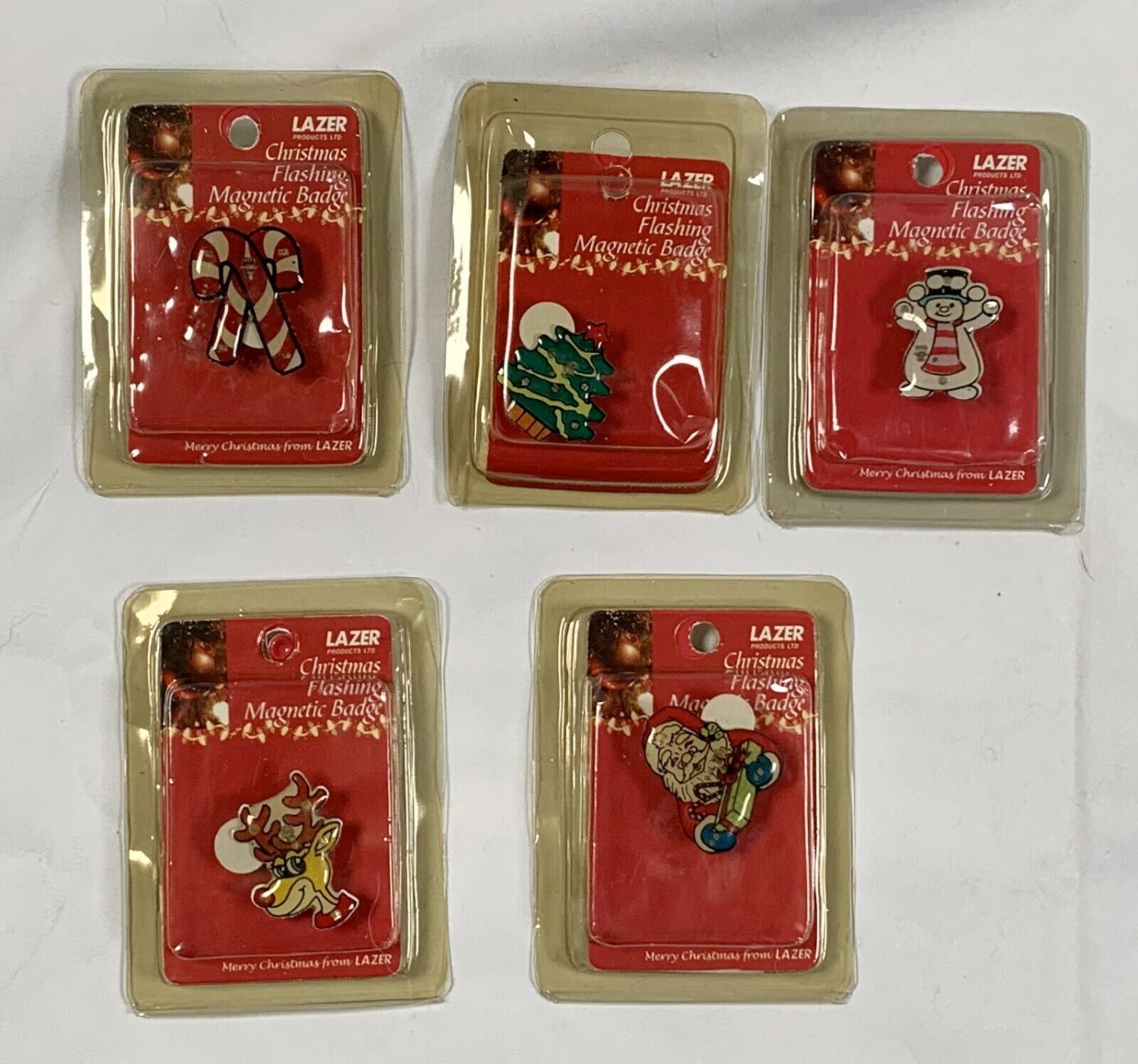5 Vintage Christmas Magnetic Badge Flashing Light Pins Santa Tree ...
