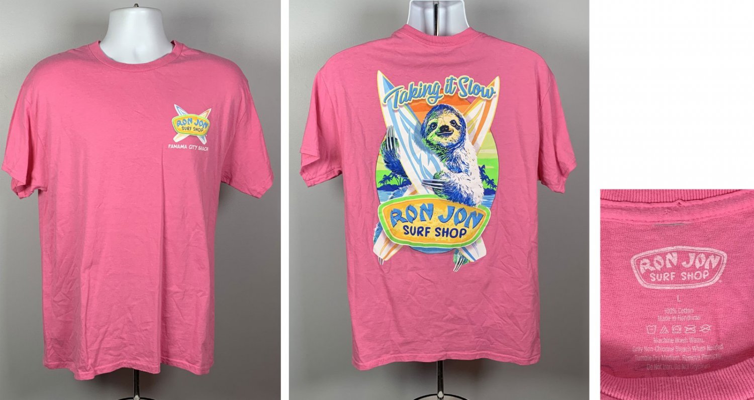 Ron Jon Surf Shop Panama Beach Sloth Logo Taking it Slow T Shirt Mens ...